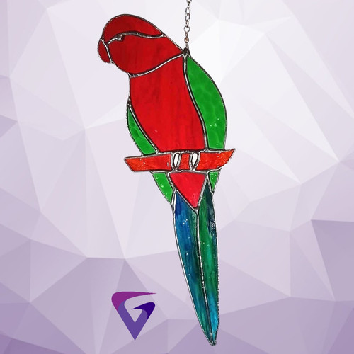 King Parrot leadlight suncatcher - medium | Volcania Art Glass