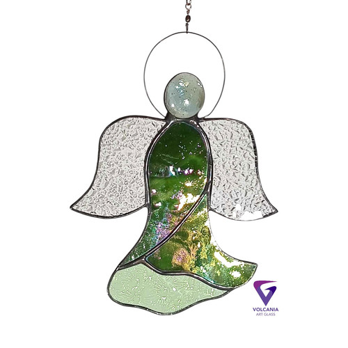 Angel Leadlight Suncatcher - large -iridized green | Volcania Art Glass
