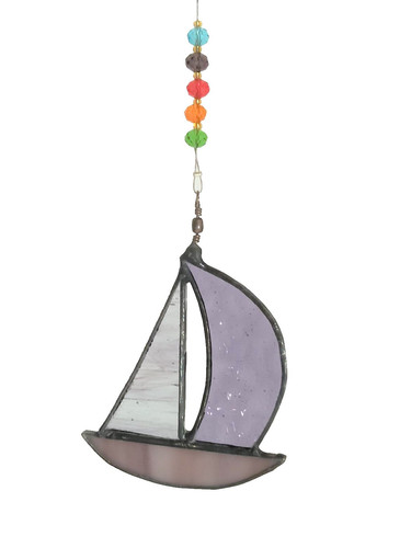Sailboat leadlight suncatcher-pink, purple | Volcania Art Glass