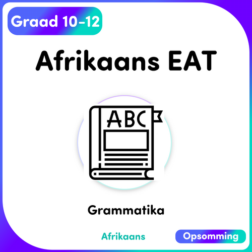 Gr 10-12 Afrikaans EAT Grammatika | Testpapers