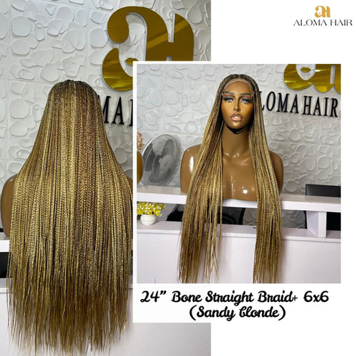 24" Sandy Blonde Bonestraight Braids + 6x6 | Aloma Hair