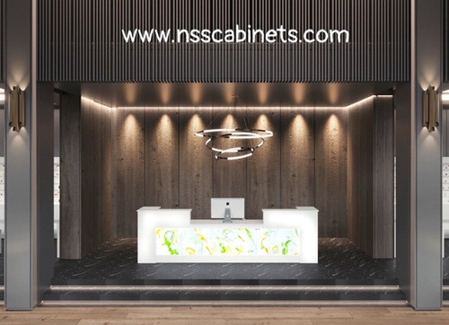 144 L Ohio Onyx Glass Reception Counter | NSS Cabinet