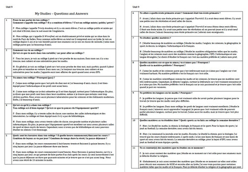 Unit 9- Questions and Model Answers | Laprofdefrancais