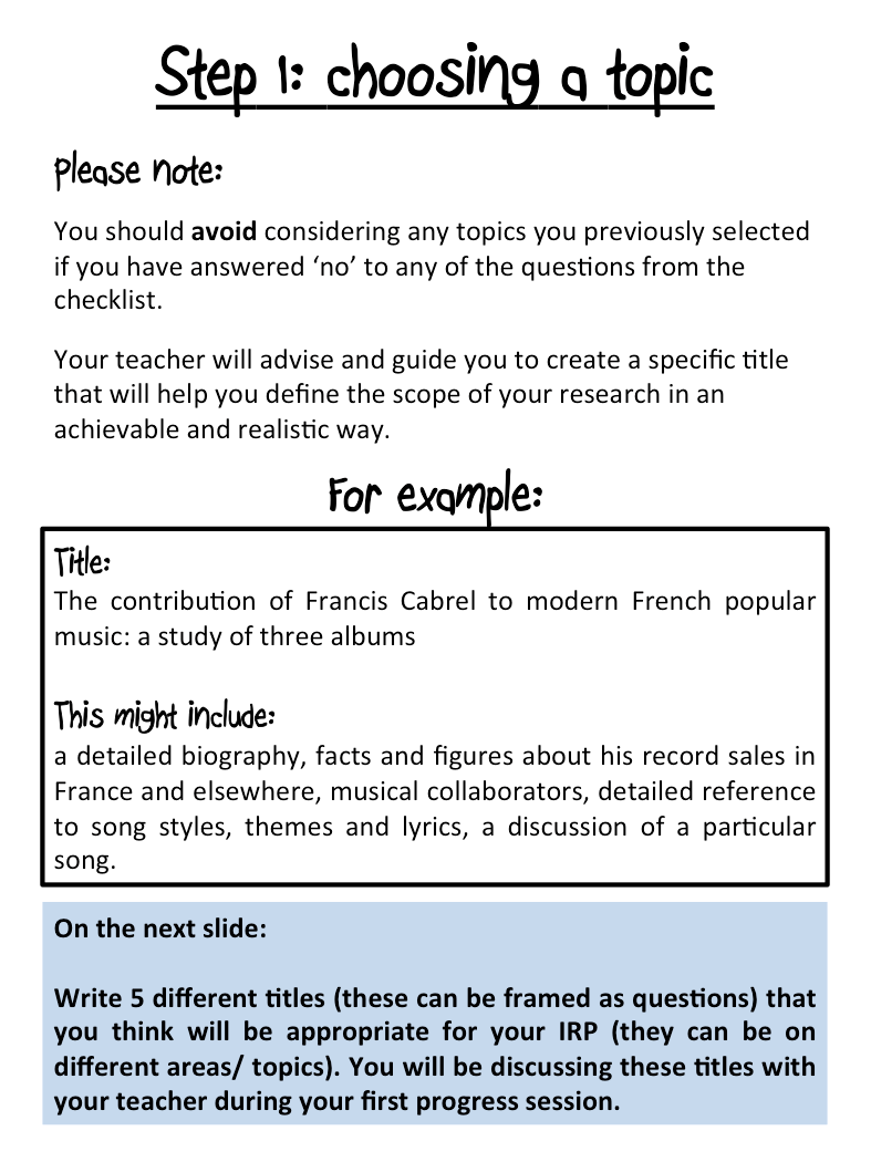 IRP- Individual Research Project- (Digital) Workbook | Frenchresources