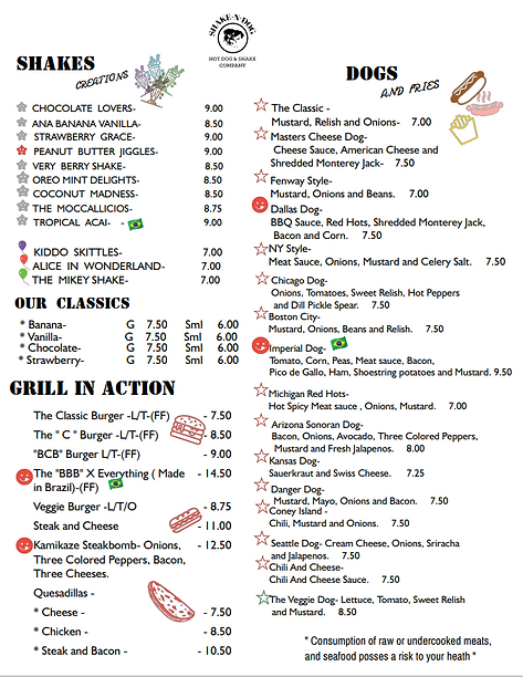 Menu | Shake N Dog Restaurant