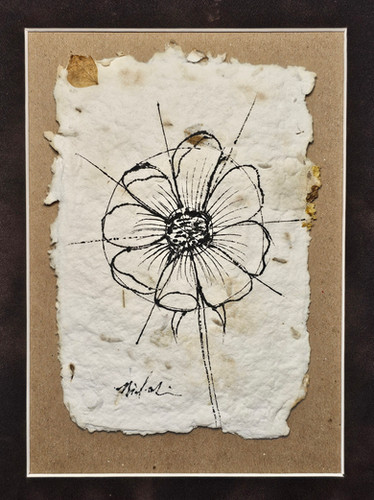 Flower on handmade paper (Ink drawing) | Nikki Main Arts