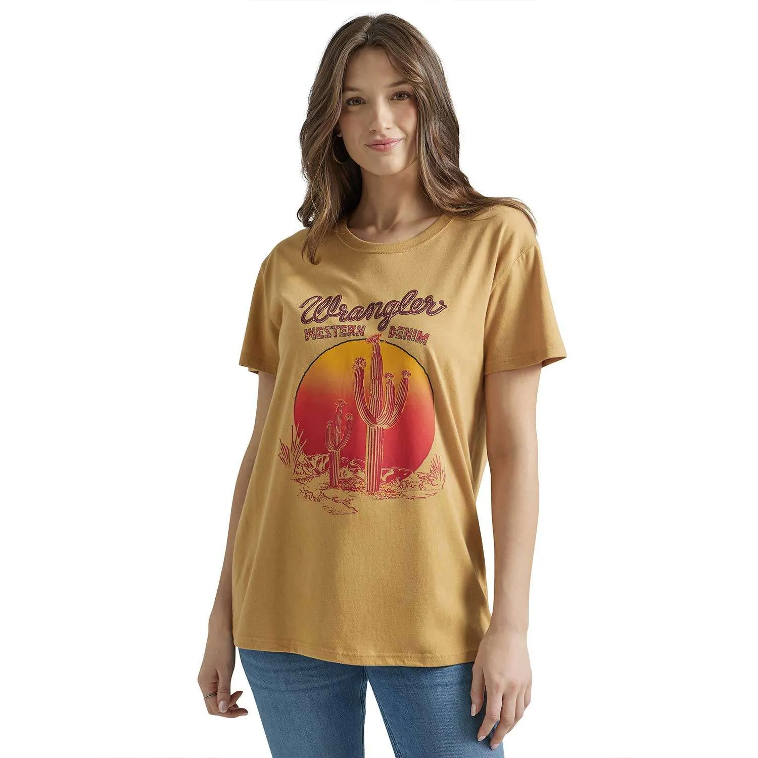 Wrangler Women's Honey Mustard Desert Cactus Sunset Graphic Short ...