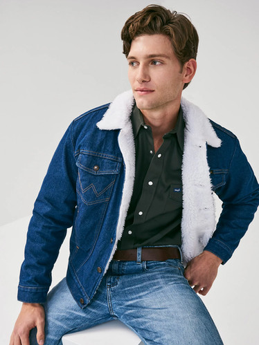 Wrangler® Western Sherpa Lined Denim Jacket in Denim | The Cowboys Choice