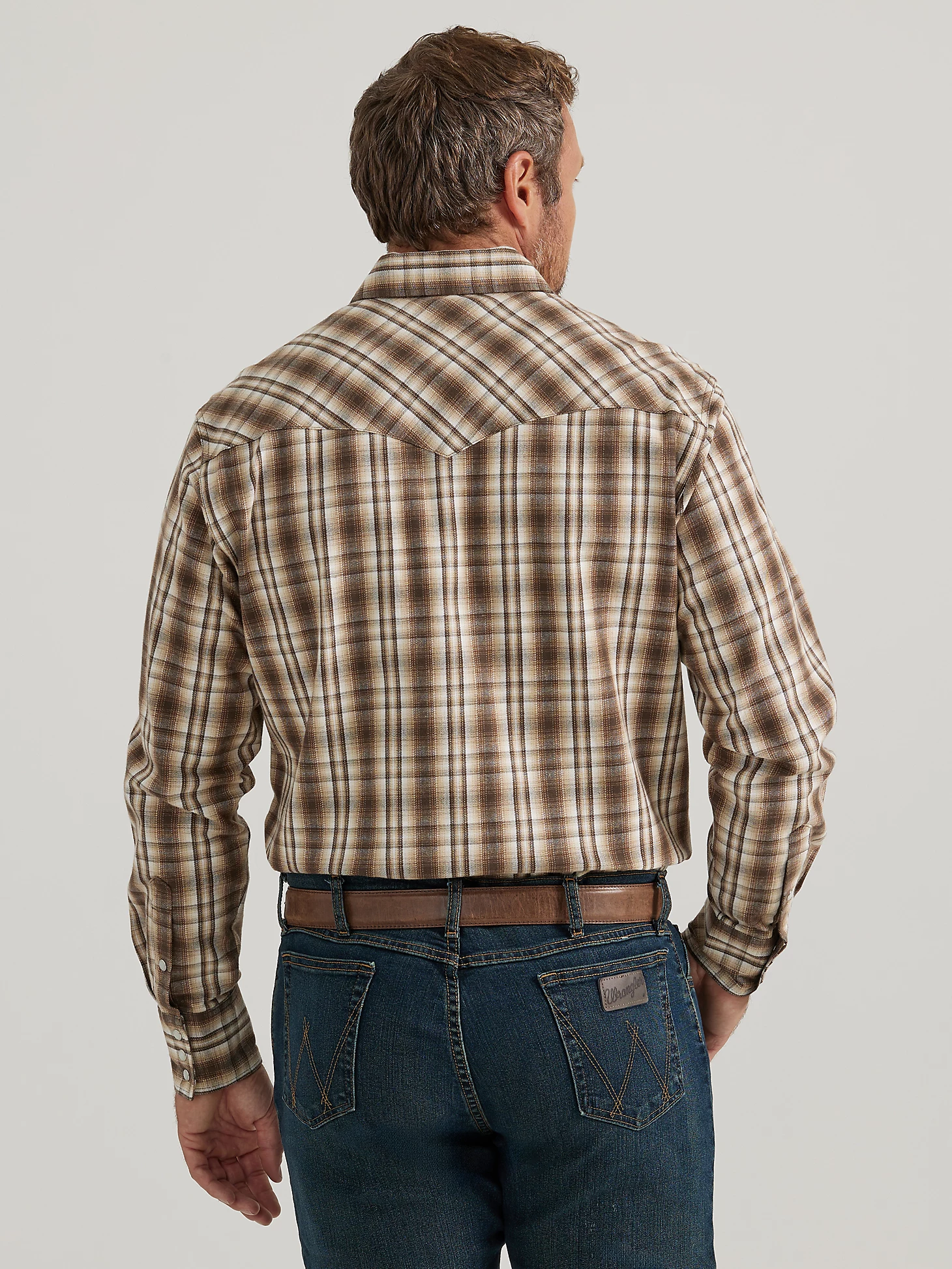 WRANGLER MENS ADVANCED COMFORT BROWN PLAID WORK SHIRT | The Cowboys Choice