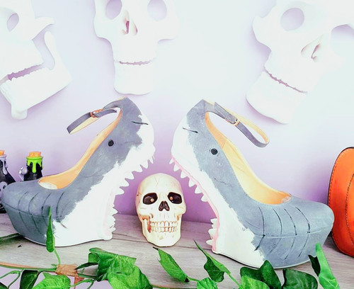Great white shark wedges | Ghoulish Shoes