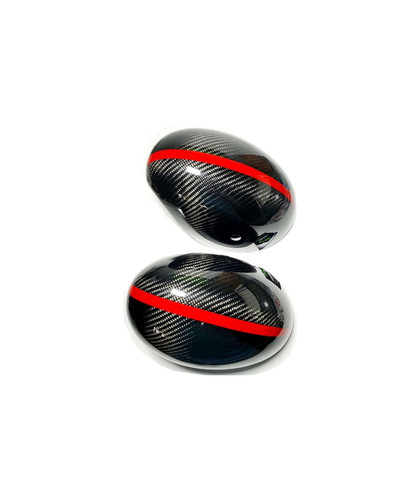 Mini F54 F55 F56 F57 F60 Carbon Fibre Wing Mirror Caps with Red Detail ...