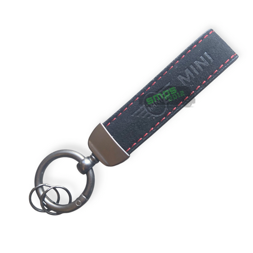 Black Suede Leather Lanyard Keychain and Red Stitch for MINI Cooper S ...