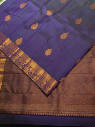 Navy Blue Colour With Copper Jari Traditional Silk Sarees | Komathi Silks
