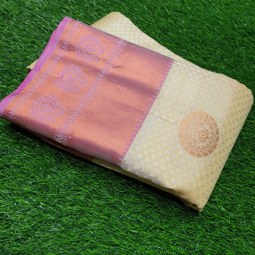 Cream Coloured With Pink Copper Jari Border Traditional Silk Sarees ...