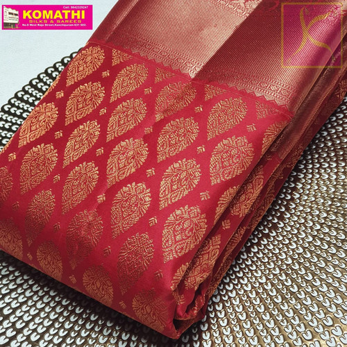 Tomoto Red Coloured Copper Mix Vel Design Silk Sarees | Komathi Silks