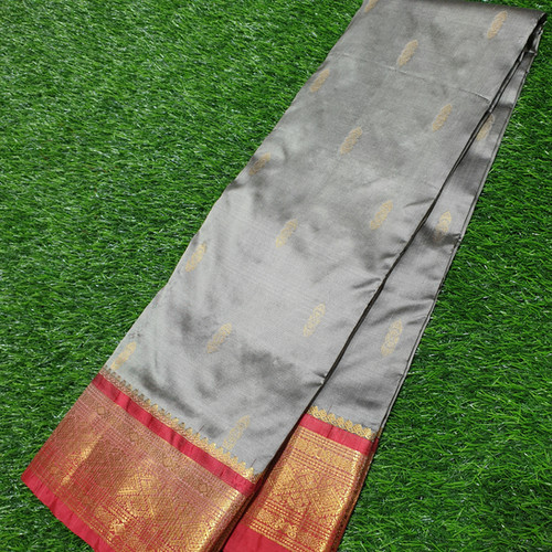Grey Coloured With Red Border Traditional Silk Sarees | Komathi Silks