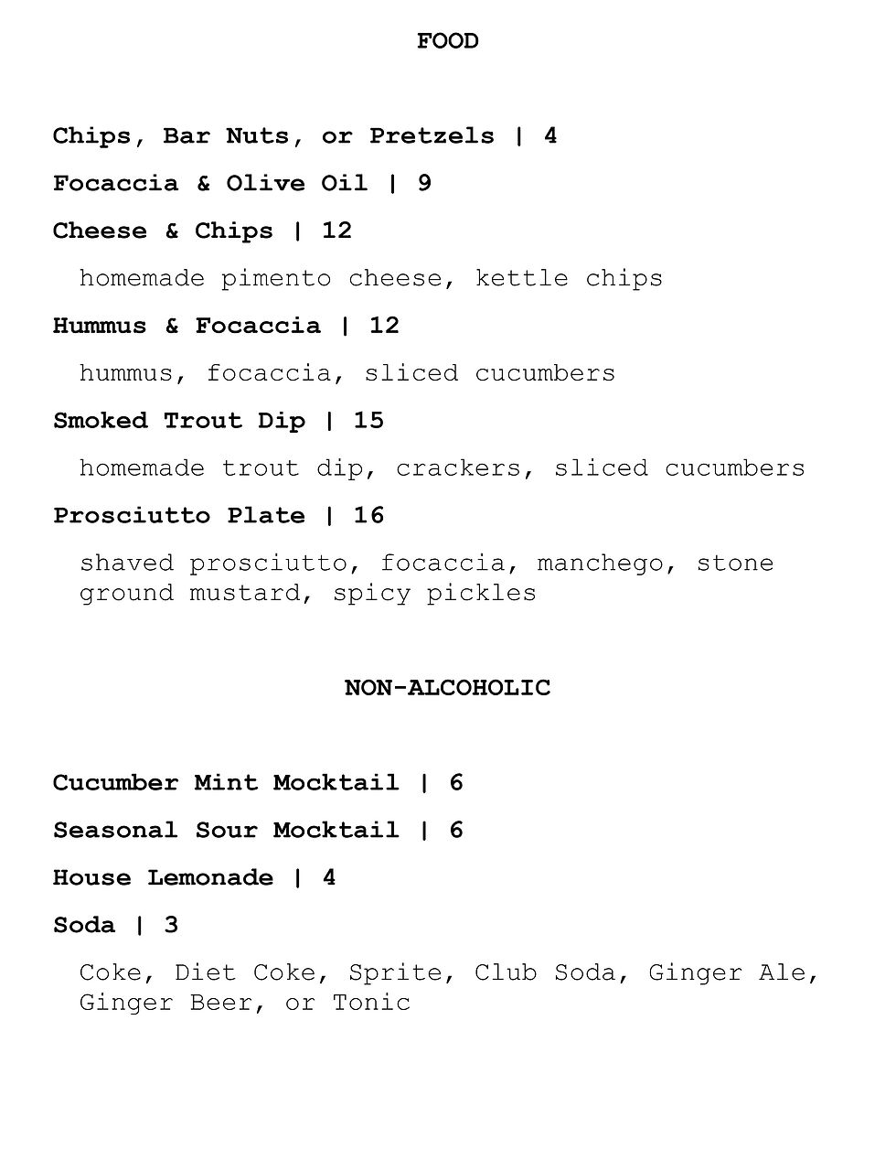 Menu | Longleaf Distillery