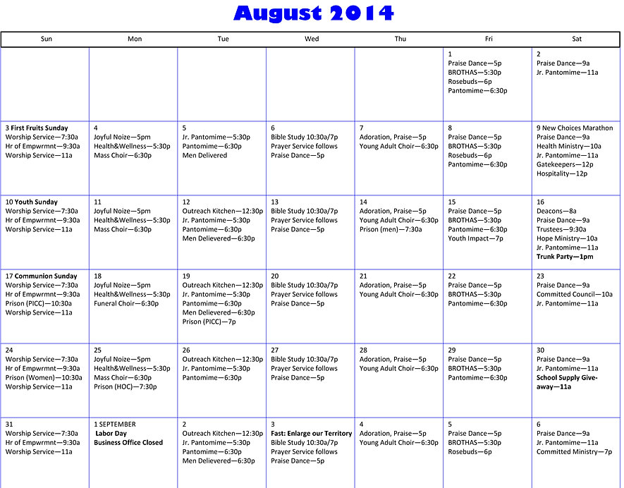 Bible Way Baptist Church | Calendar/Events