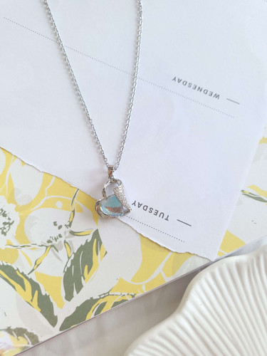 Çelik Silver Kristal Taşlı Kalp Kolye | Toptan Tak Park