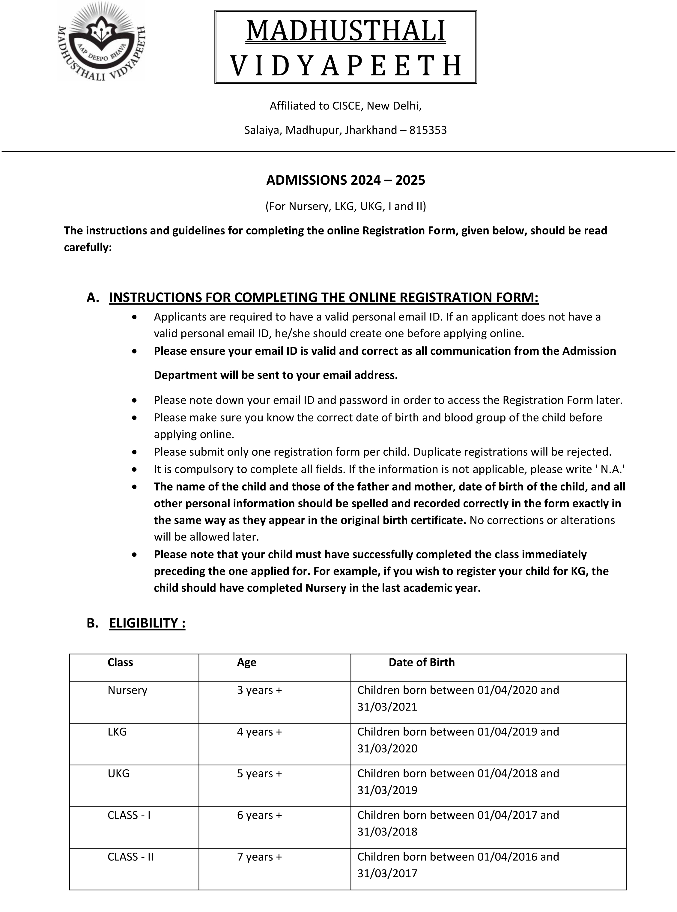 The instructions and guidelines for completing the online Registration ...