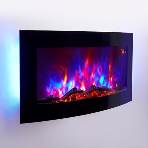 2025 89cm TruFlame Wall Mounted Arched Glass Electric Fire with Logs ...