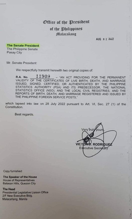 Permanent Validity ng Birth Certificate, Marriage Certificate at Death ...