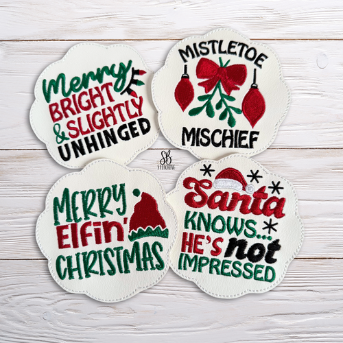Snarky Christmas Coaster Set Machine Embroidery Design | SB Stitching