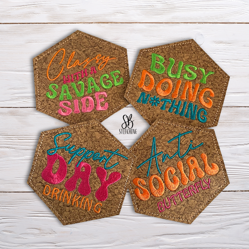 Sassy Coaster Set 2 Machine Embroidery Design | SB Stitching