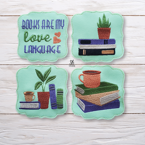 Reading Coaster Set Machine Embroidery Design | SB Stitching