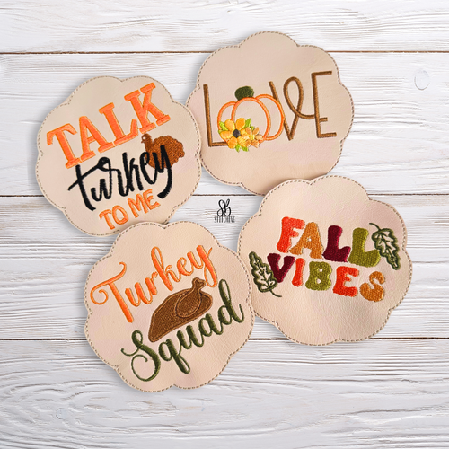 Thanksgiving Coaster Set Machine Embroidery Design | SB Stitching