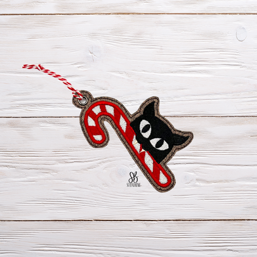 Candy Cane Cat Ornament Machine Embroidery Design | SB Stitching