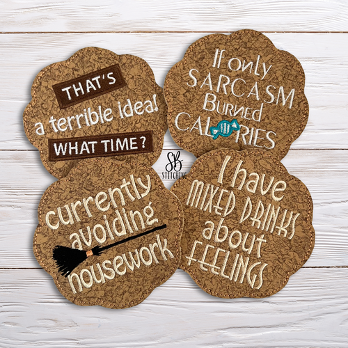 Sassy Coaster Set Machine Embroidery Design | SB Stitching
