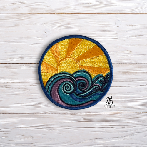 Waves and Sun Patch Machine Embroidery Design | SB Stitching