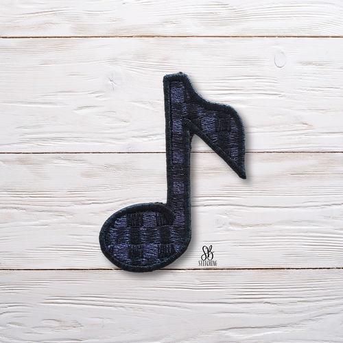 Gingham Music Note Patch Machine Embroidery Design | SB Stitching