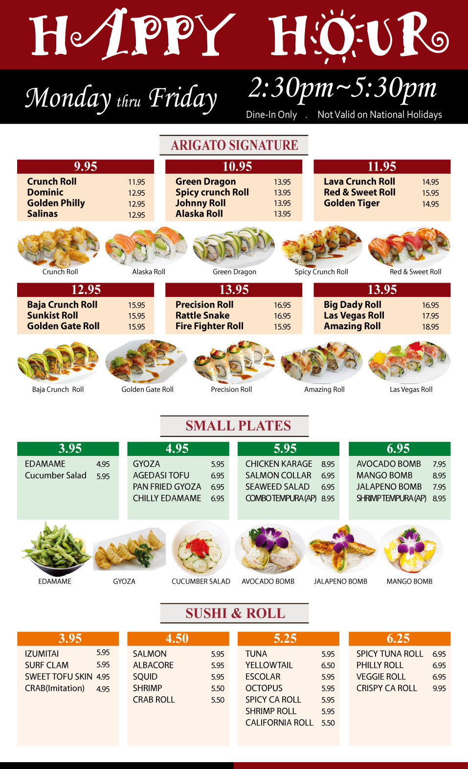 Menus | arigatosushi