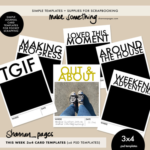 This Week 3x4 Journal Card Templates (x6 Layered PSD Templates ...