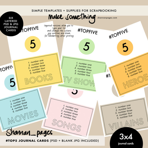 #Top5 Journal Cards (6 cards in JPG and layered PSD formats) | Shannan ...