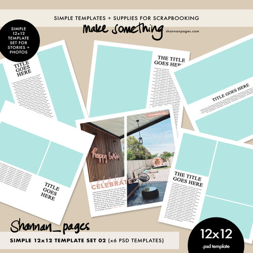 Simple 12x12 Pages Template Set (x6 PSD format digital templates ...