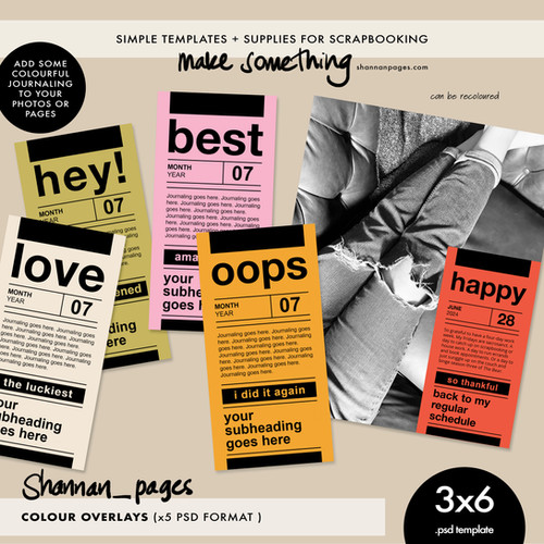 Colour Overlay Cards (x5 PSD Format 3x6 card templates) | Shannan Pages