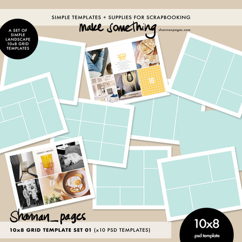 10x8 Landscape Grid Template Set (x10 PSD Format Templates) | Shannan Pages