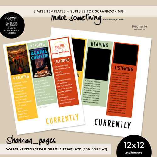 Watch/Listen/Read Single Template (12x12 PSD format) | Shannan Pages