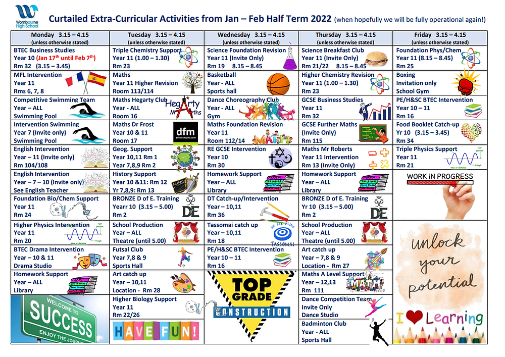 New Extra-Curricular Timetable!
