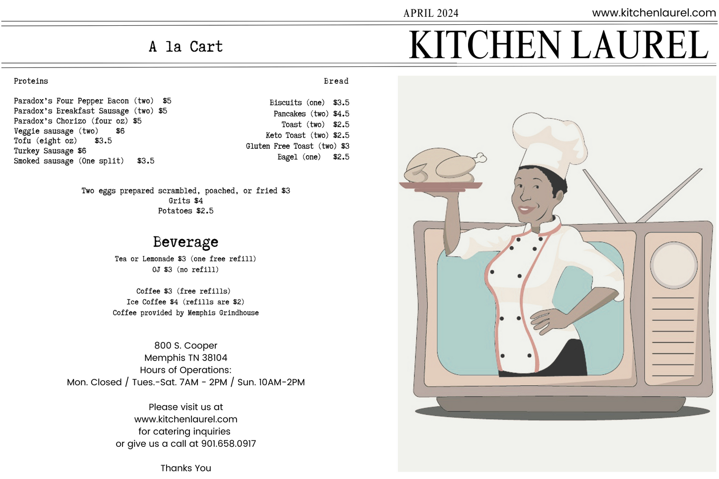 Kitchen Laurel | Breakfast | 800 South Cooper Street, Memphis, TN, USA