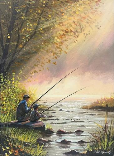 Original Painting by Pete Rumney - Fishing With Granda | Pete Rumney Art