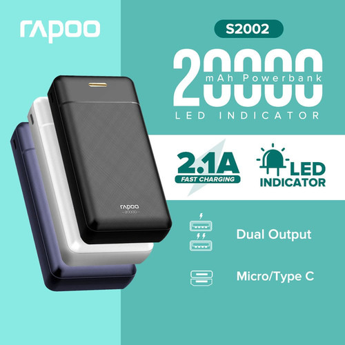 Rapoo S2002 20000mAh Power Bank Lithium Polymer Light Indicator High ...