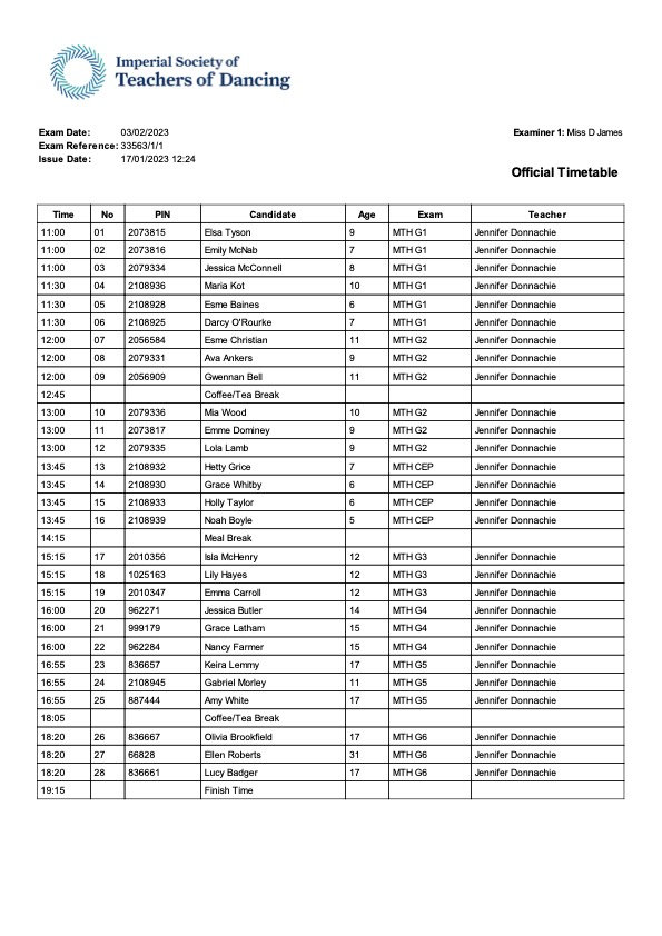 Examination Timetables