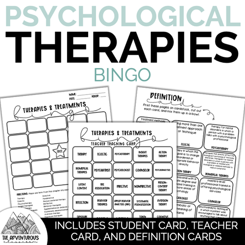 Psychological Therapies Bingo | AdventurousClassroom