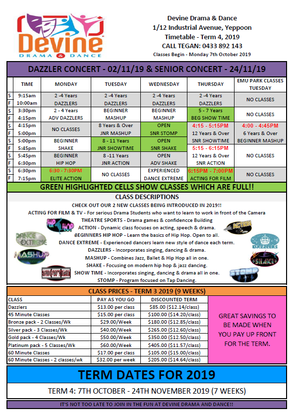 Timetable | devinedramadance