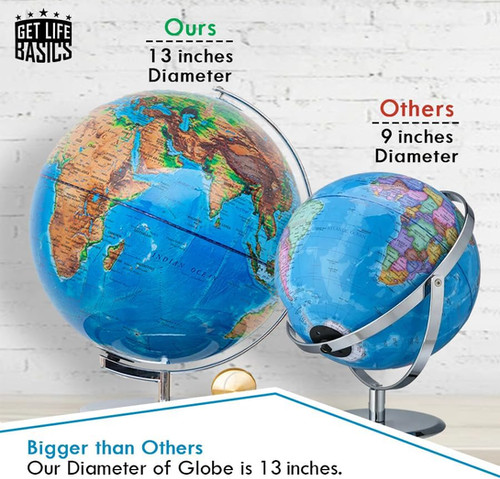 Interactive World Globe for Adults - Large 13 Inch Globe with Stand ...