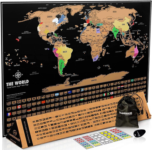 Landmass Scratch Off World Map, with Wood Hanger Frame, Extra Large ...
